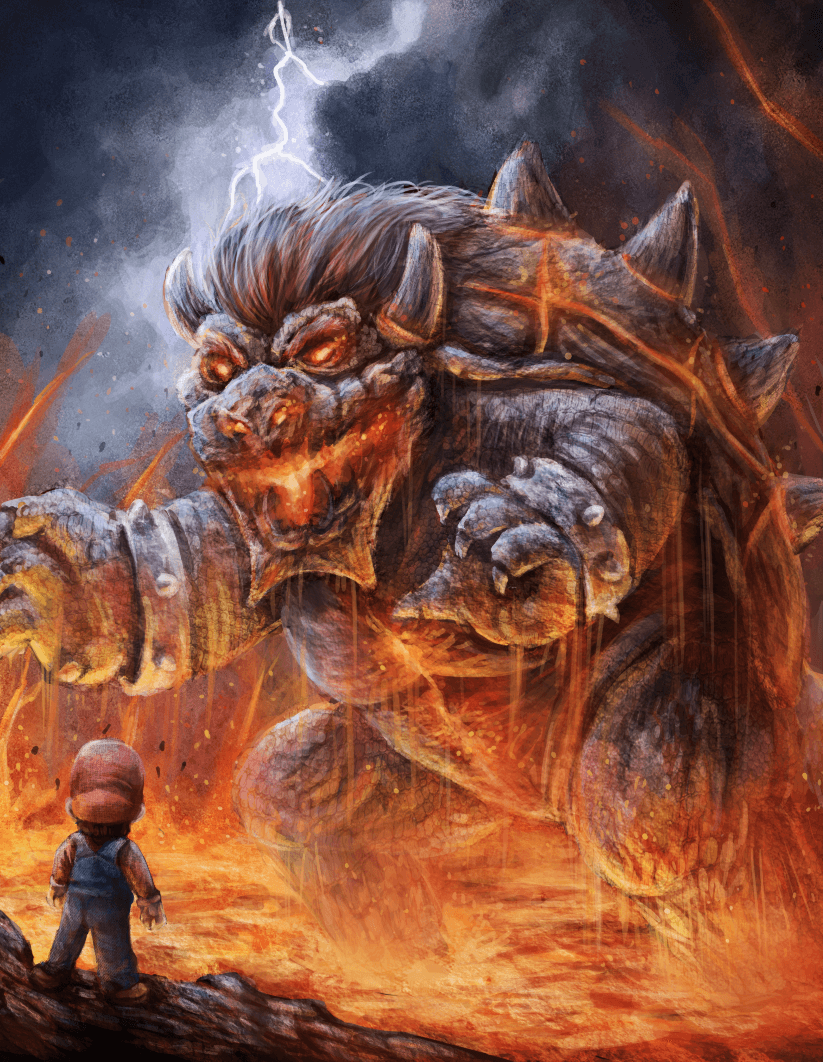 Bowser vs mario - Pilouface - Digital Painting .School